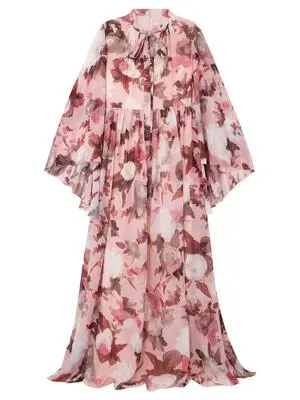 Erdem Cape-effect Floral-print Silk-voile Gown - Pink