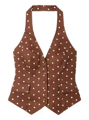 Cara Cara Prescott Polka-dot Linen Vest - Brown