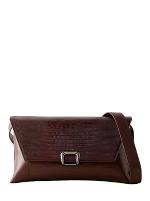 Brunello Cucinelli Smooth And Lizard-effect Leather Shoulder Bag - Burgundy