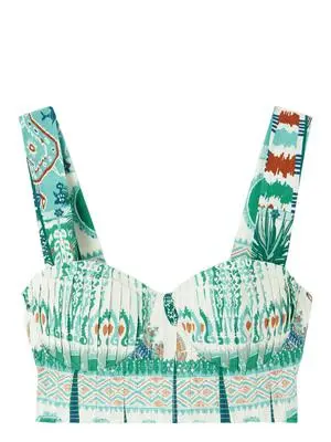 EMPORIO SIRENUSE Dalia Cropped Shirred Printed Bustier Top - Green