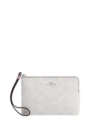 COACH® Corner Zip Wristlet In Signature Canvas - Signature Canvas/sv/chalk/carnation