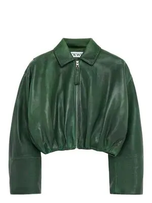 Loewe Draped Leather Bomber Jacket - Green