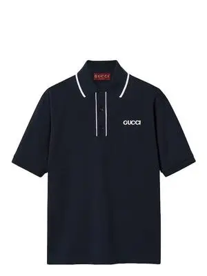 Gucci Embroidered Cotton Piquet Polo Shirt - Blue