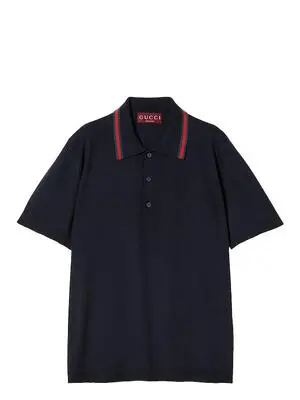 Gucci Wool Knit Polo Shirt With Web - Blue