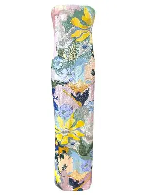 LA FUORI Floral Jacquard Embroidered Dress - Multi