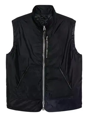 TOM FORD Leather-trimmed Zip-front Vest - Blue