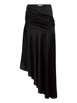 Nina Ricci Asymmetric Draped Satin Skirt - Black