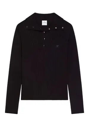 COURREGES Ribbed-knit Polo Sweater - Black