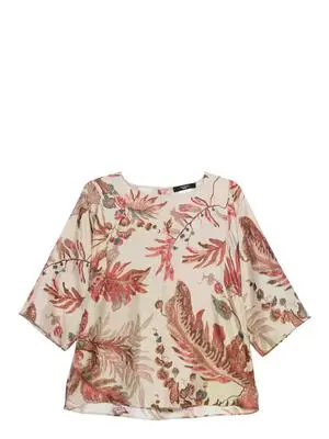 Max Mara Flippo Floral-print Silk Top - Neutrals