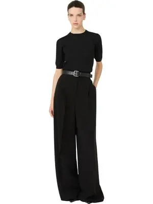 Max Mara Compact Cady Wide Leg Trousers - Black