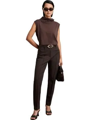REISS Pintuck Tapered Trousers - Chocolate Brown