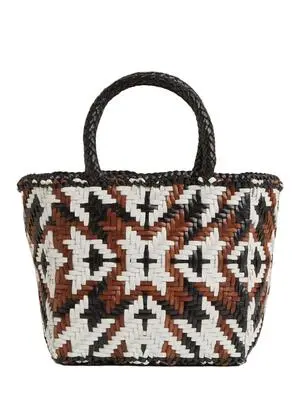 REISS Margot Small Leather Woven Tote Bag - Tan/white/black