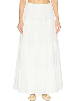 Sprwmn Shirred Ruffle Tiered Skirt - White