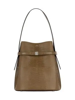 TOTEME Belted Lizard Embossed Bucket Bag - Dark Olive