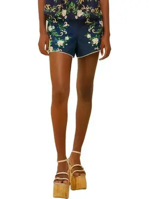 Farm Rio Floral Tapestry Belted Shorts - Blue