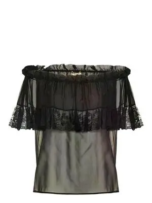 Saint Laurent Lace-trimmed Ruffled Top - Black