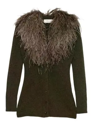 Blumarine Feather-trimmed Wool Cardigan - Green