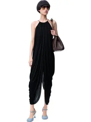 Loewe Draped Silk Jersey Dress - Black