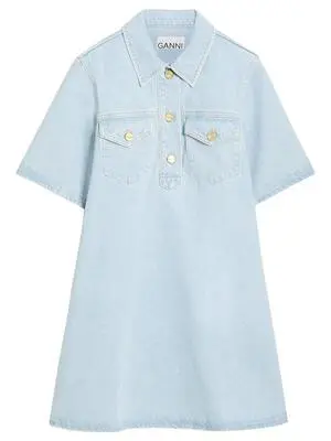 GANNI Denim Mini Shirt Dress - Light Denim