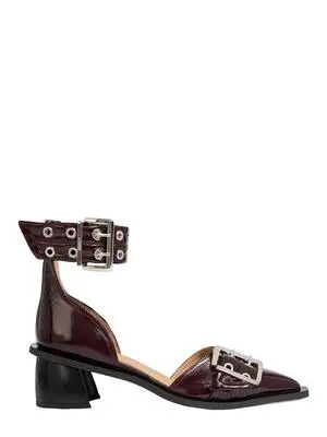 GANNI Buckled Pointed Toe Pumps - Merlot