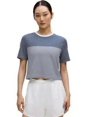 Lululemon Classic-fit Mariner Stripe Cropped T-shirt - Club Blue/white
