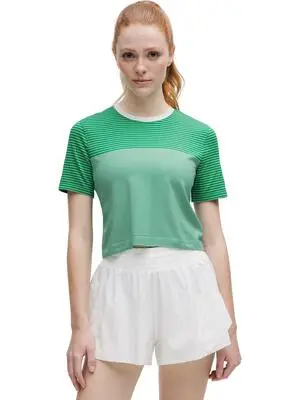 Lululemon Classic-fit Mariner Stripe Cropped T-shirt - Raceway Green/white