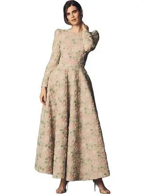 Helsi Tessa Long-sleeve Appliqu A-line Maxi Dress - Green Pattern