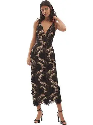 HELSI Norah Plunging Dimensional Floral Column Maxi Dress - Black/pink