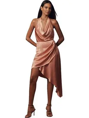 Endless Rose Asymmetric Satin Cowl-neck Dress - Medium Pink