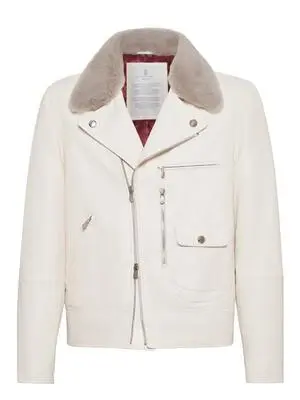 Brunello Cucinelli Nappa Leather Padded Biker Jacket - Ivory
