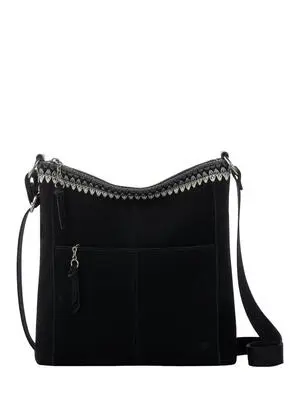 THE SAK Lucia Crossbody Leather Bag Black Suede Blanket Stitch