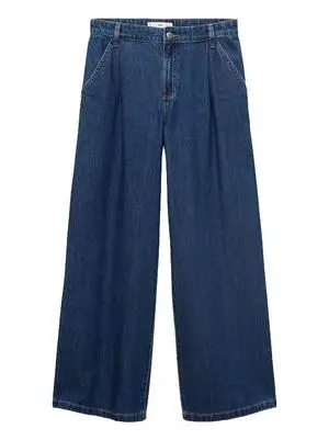 Mango Pleated Wide Leg Jeans Open Blue