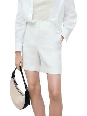 MANGO Straight Fit Linen Shorts