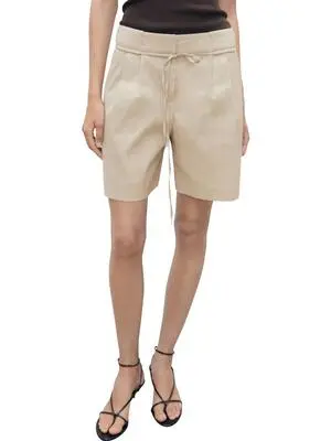 MANGO Belted Linen Blend Shorts