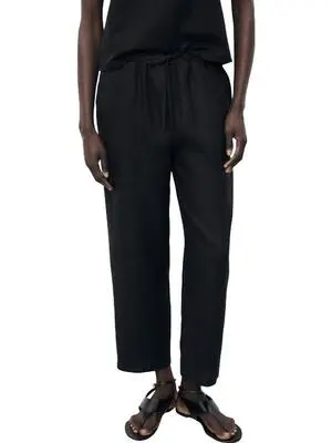 Mango Linen Drawstring Straight-leg Pants - Black