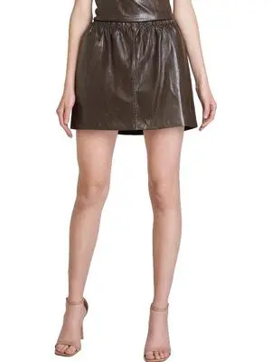 WAYF Estella Faux Leather Mini Skirt - Chocolate