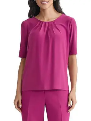 KASPER Pleated Jewel Neck Top - Cerise