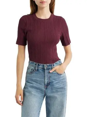 Rag & Bone Camryn Short Sleeve Ribbed Sweater - Plum