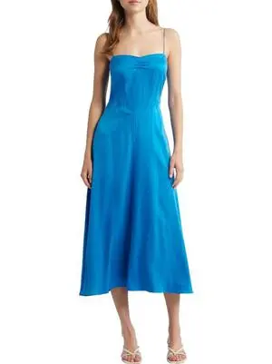 DÔEN Lorraine Silk Satin Midi Dress - Blue Tourmaline