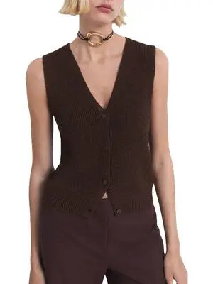 Mango Open Knit Sweater Vest Chocolate