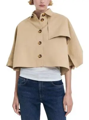 MANGO Cotton-Blend Cape Trench Jacket
