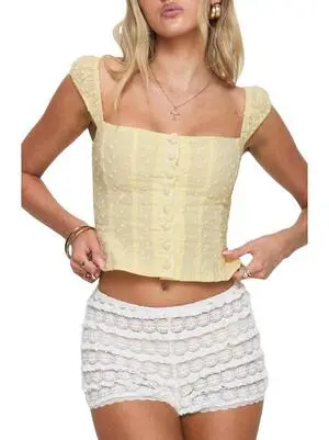 Princess Polly Lyncher Embroidered Cotton & Linen Bustier Top - Yellow