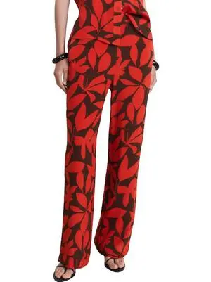 Mango Flowy Print Straight Leg Pants - Red
