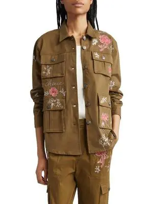 Cinq À Sept Vera Embroidered Utility Jacket - Dark Olive/multi