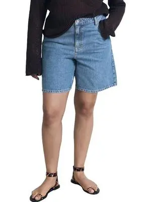Mango High-waisted Denim Bermuda Shorts - Medium Blue