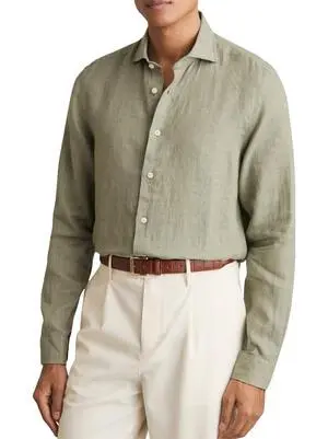 REISS Ruban Linen Button-up Shirt - Thyme Green