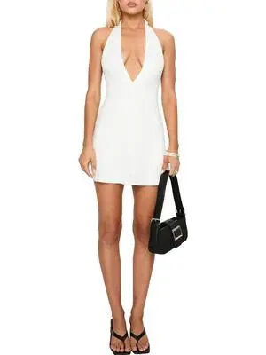 Princess Polly Halter Mini Dress With Plunge Neck - White