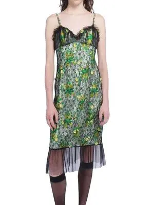 Anna Sui Rosebuds And Lace Combo Slip Dress - Black Multi