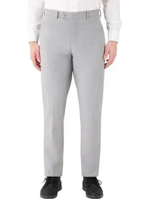 VICTOR EMMANUEL Vince Flat Front Small Check Stretch Dress Pants - Light Grey