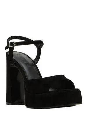 Steve Madden Liandra Ankle Strap Platform Sandal - Black Sued